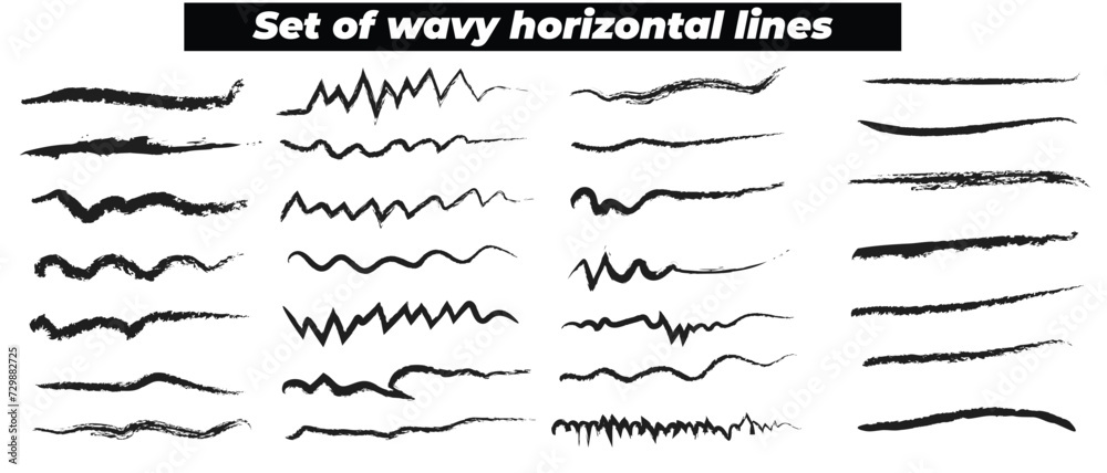 Set of wavy horizontal lines. Marker hand-drawn line border set and ...