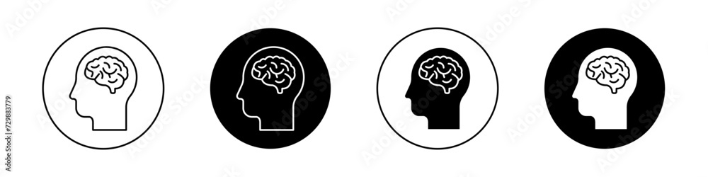 Human Head with the Brain Icon Set. Mind Health Think Mental Psychology ...