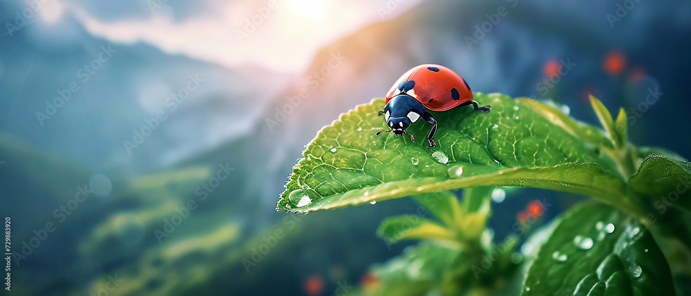 Ladybug close-up, macro photo image of the red bug with black spots ...