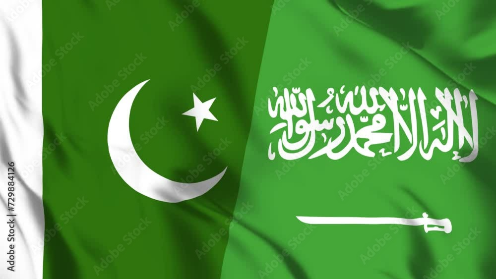 Pakistan and Saudi Arabia Flag waving in loop and seamless animation ...