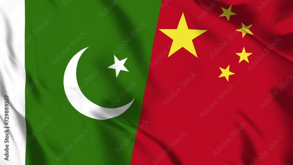 Pakistan and China Flag waving in loop and seamless animation. Chinese ...