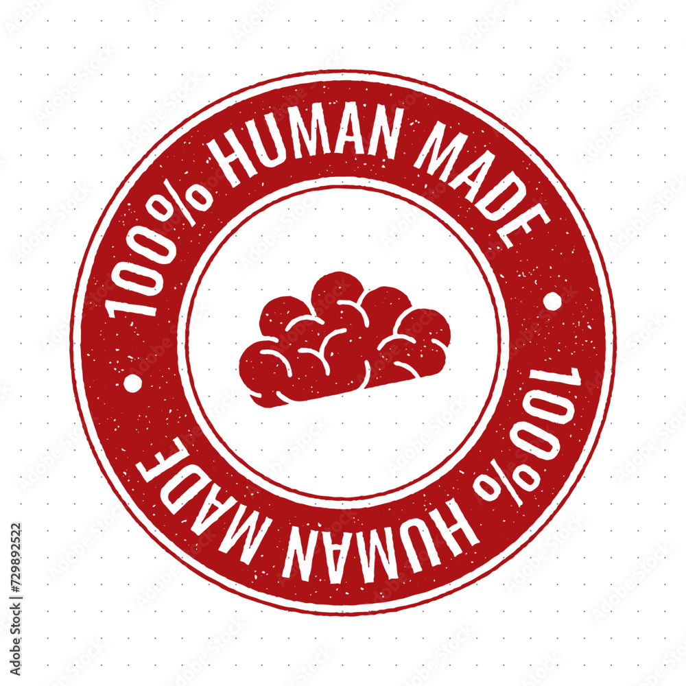 100% human made content, created by human stamp, label with distress or ...
