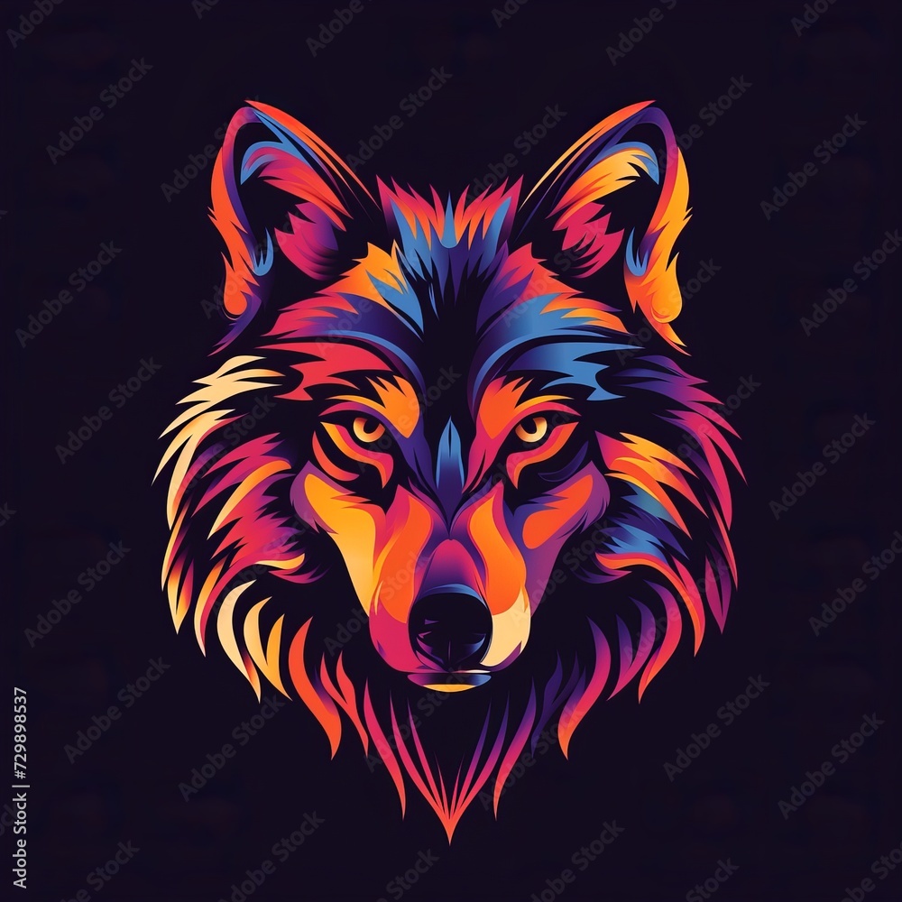 Flat logo wolf fauvism style on a black background. Fauvism style ...