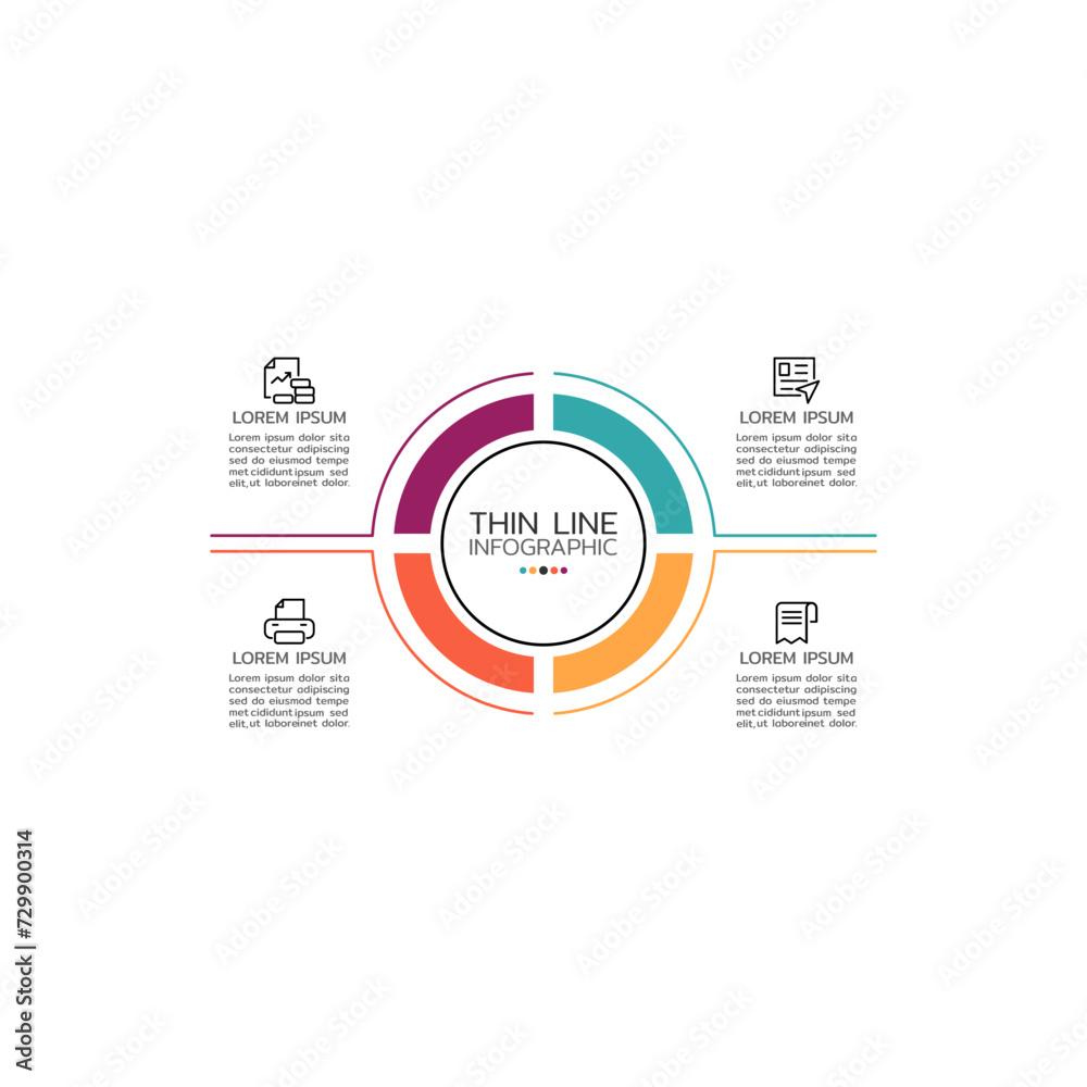 Circular scheme with 4 round paper white elements. Concept of cyclic ...