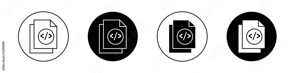 Html Script Icon Set Code Tag And Web Programming Vector Symbol In A Black Filled And Outlined