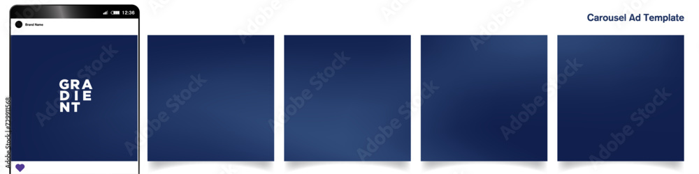 Dark Blue Abstract Social media Carousel ad template. 5 Gradient card ...