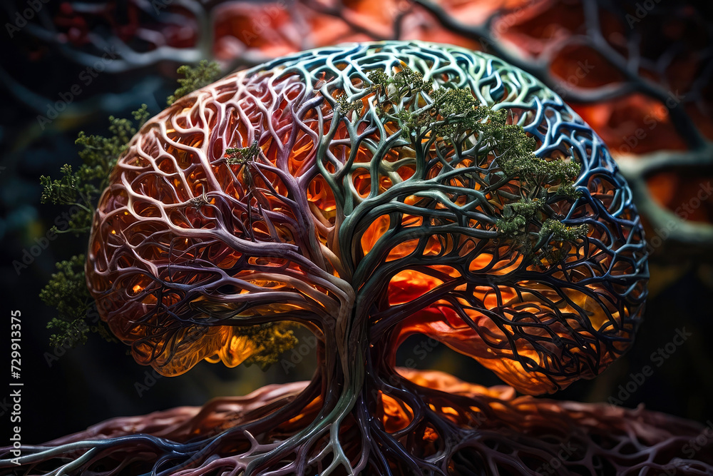 concept of the tree of the intricate nervous system and veins ending in ...