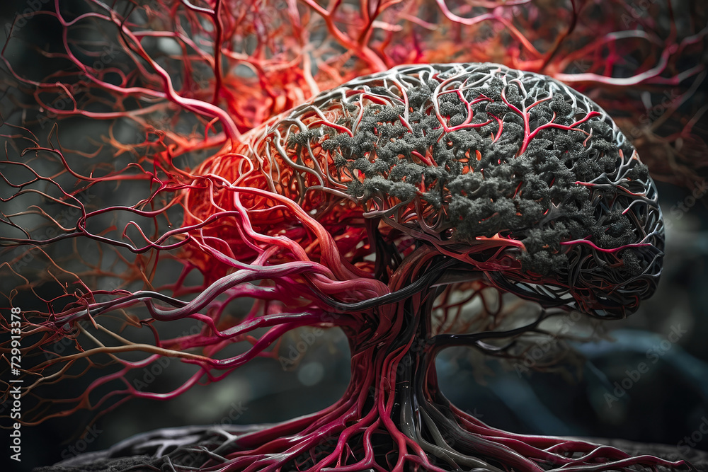 concept of the tree of the intricate nervous system and veins ending in ...