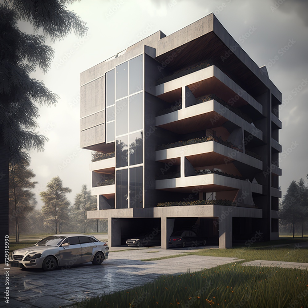 Residential building built in a modern architectural style hight ...