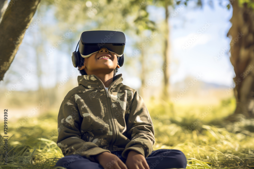 Photograph A boy, aged 10, of Native American descent, wearing wireless ...