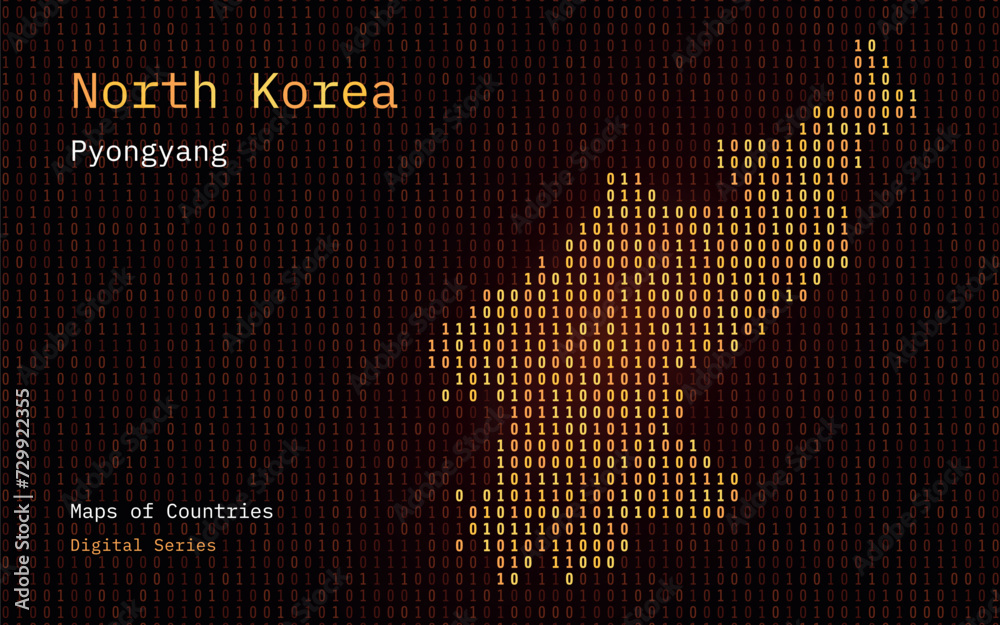 North Korea Gold Map Shown in Binary Code Pattern. TSMC. Matrix numbers ...
