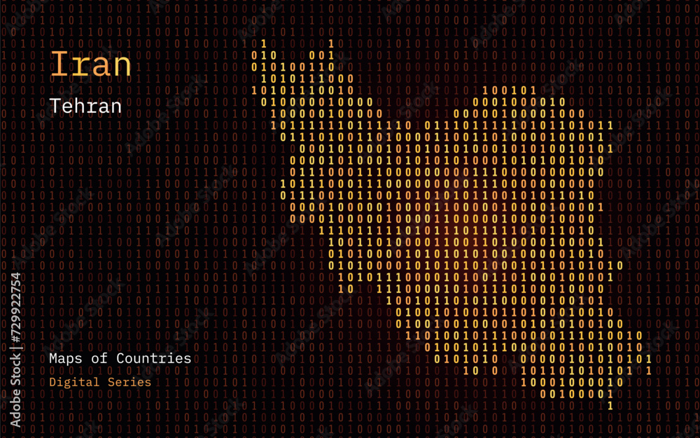 Iran Map Shown in Binary Code Pattern. Matrix numbers, zero, one. World Countries Vector Maps ...