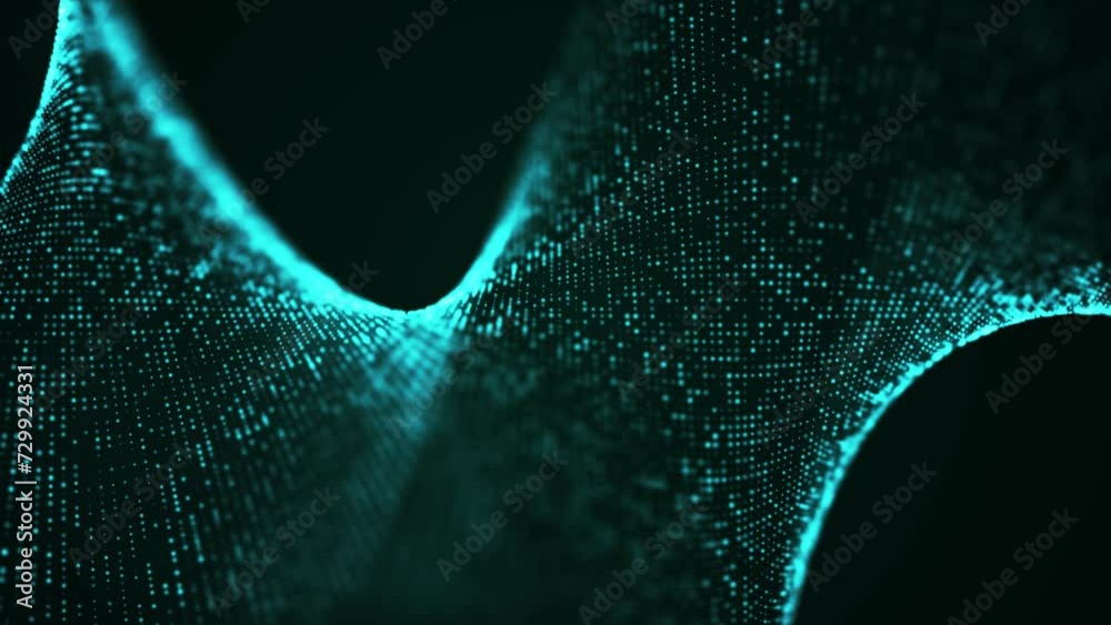 Animated wave of glowing dots. Network connection structure. Big data ...