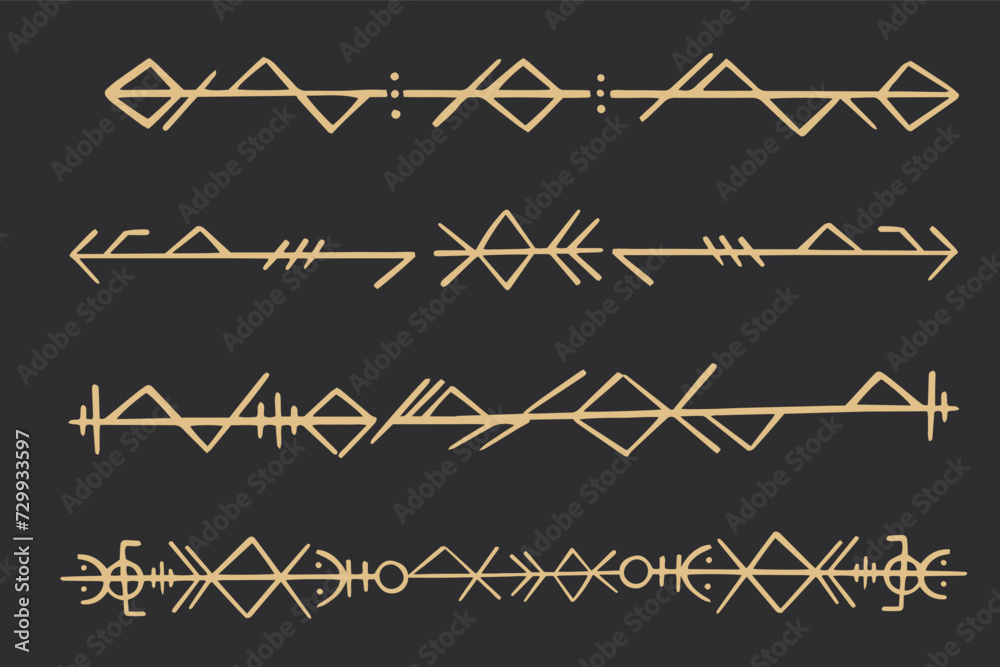 Set golden nordic celtic runes borders, dividers norse protection ...