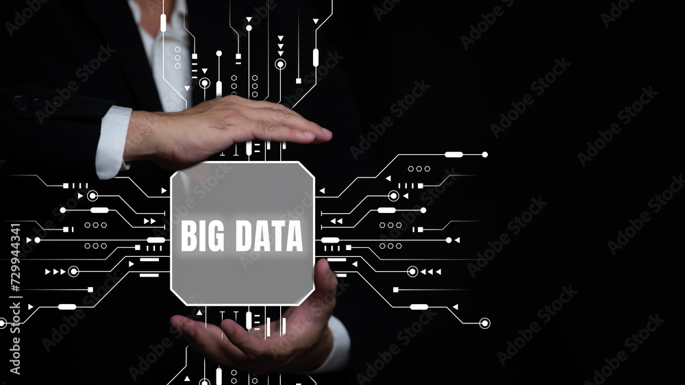 Big data in HUD and icon ui with hand selecting and pressing,Business ...