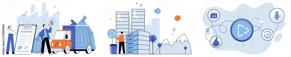 Waste disposal. Vector illustration. The management hazardous waste is ...