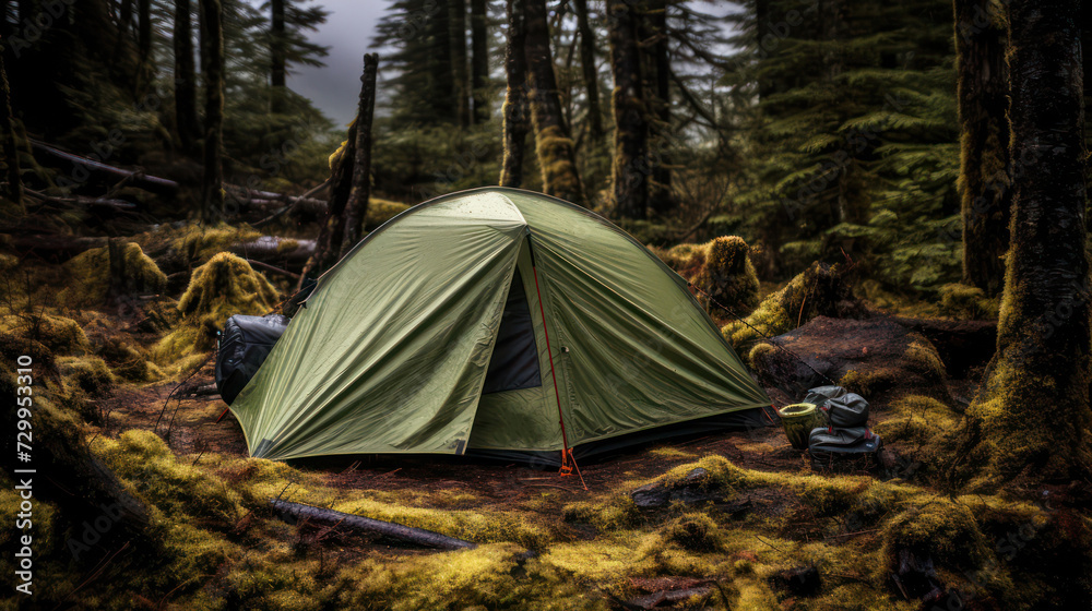 Camping adventure activities using tents, in the wild at a campground ...