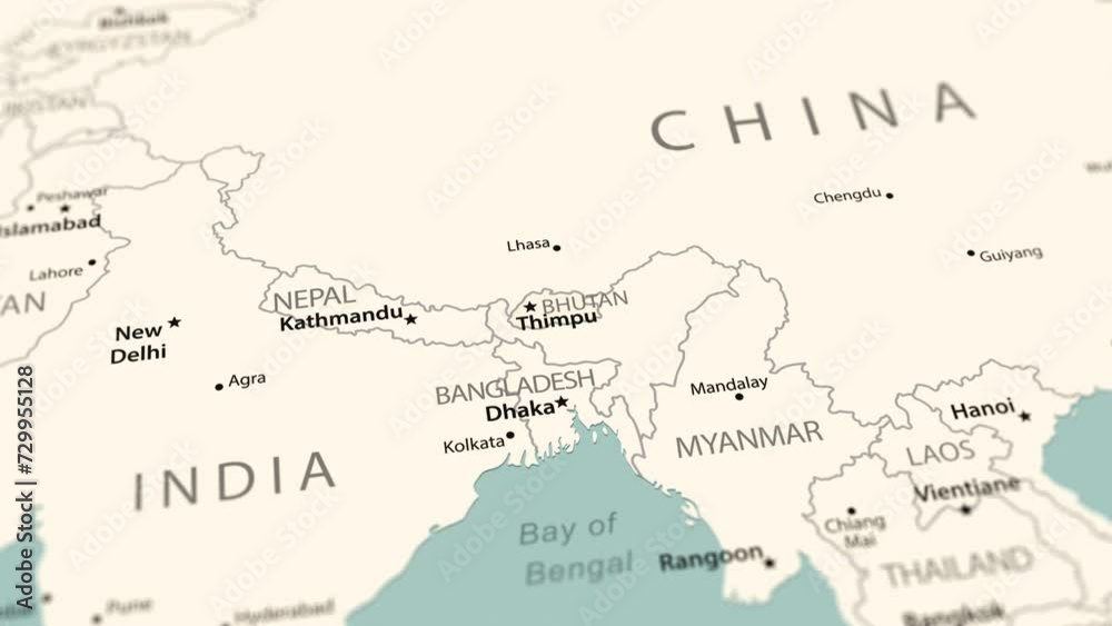 Bhutan on the world map. Smooth map rotation. 4K animation. Stock Video ...