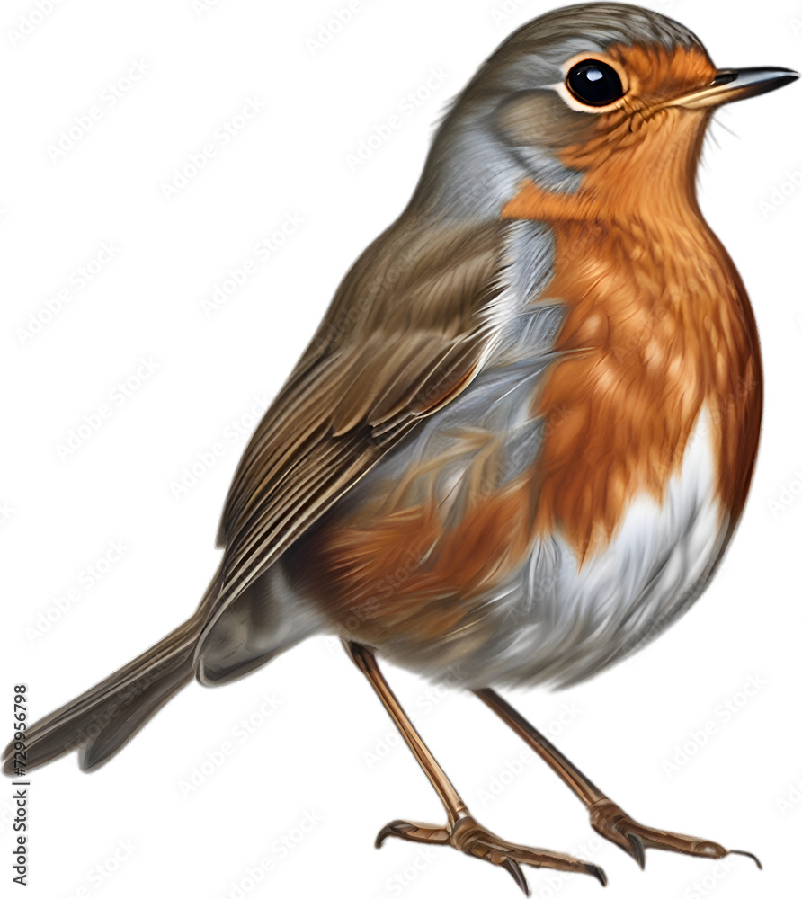 Robin bird, Close-up colored-pencil sketch of European Robin, Erithacus ...