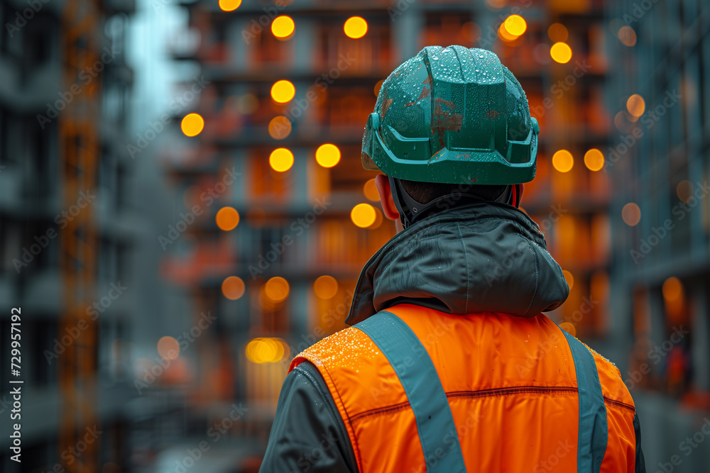 construction safety officer with green helmet, Diligent construction ...