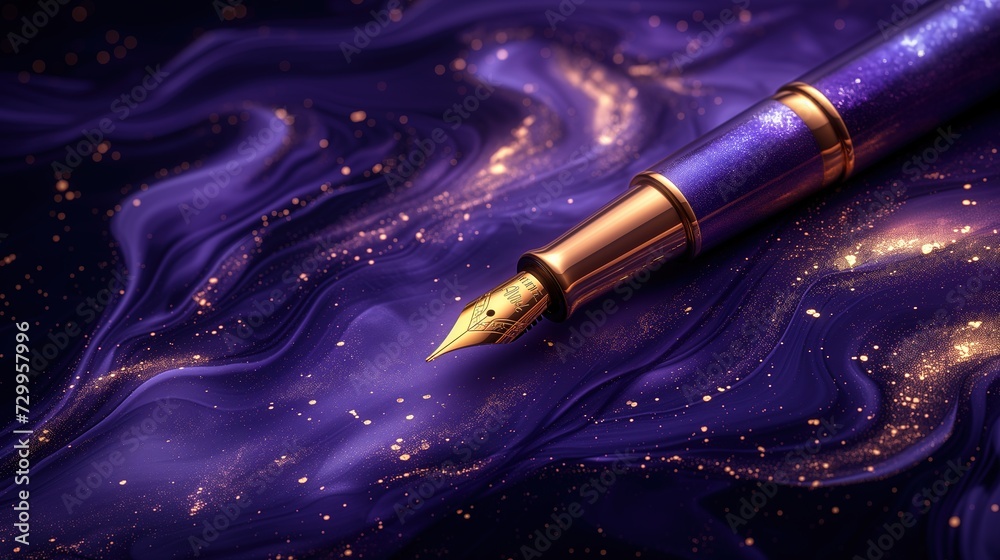 elegance gold point fountain pen on glitter glow diamond dust ink ...