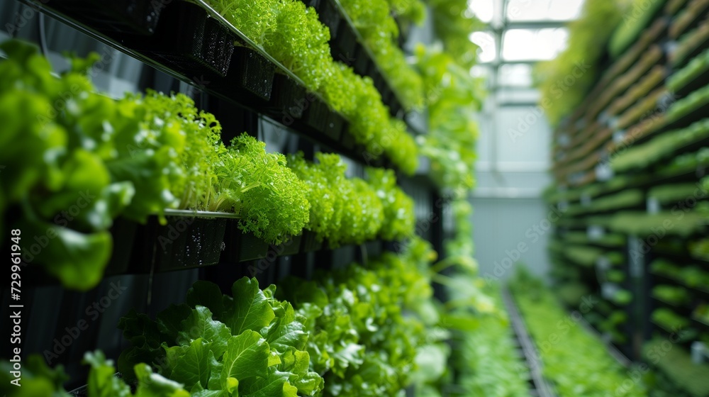Vertical farming setup showcasing lush green plants growing in a soil ...