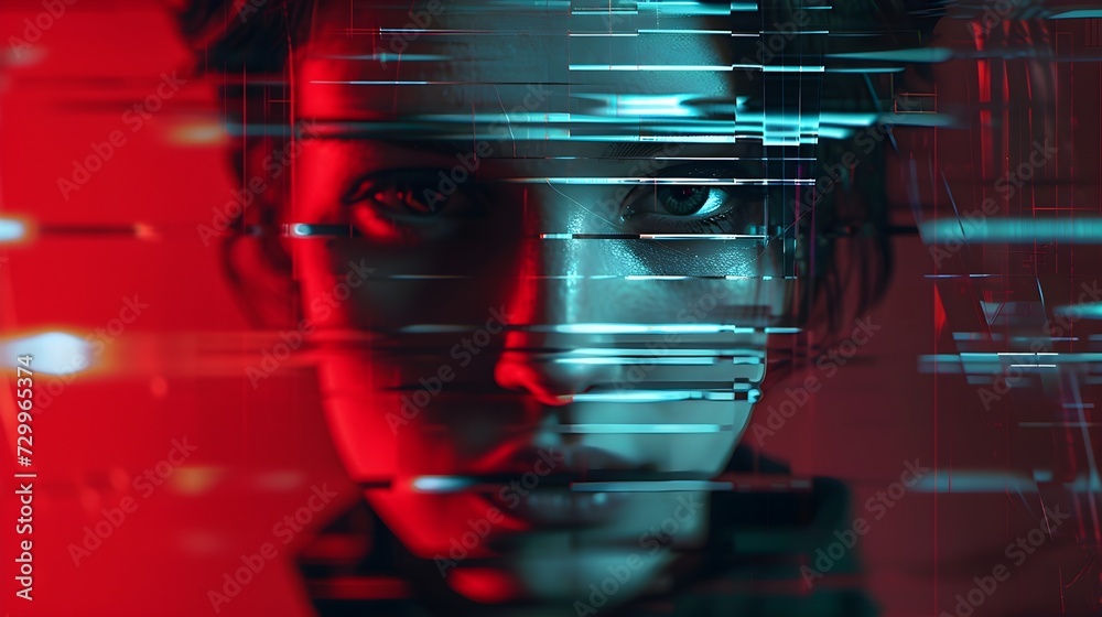 "Glitched Identity: Person's Face Obscured by Digital Glitch, Ultra ...