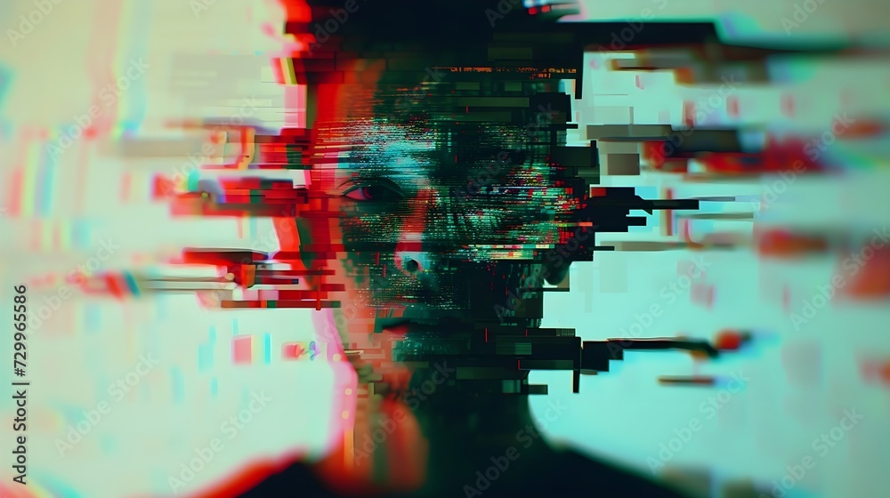 "Glitched Identity: Person's Face Obscured by Digital Glitch, Ultra ...
