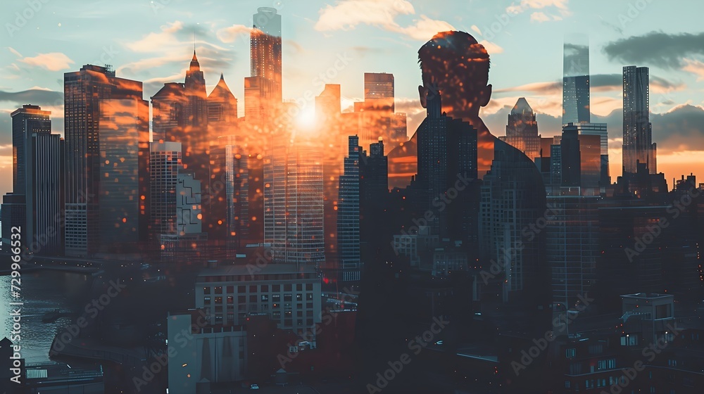 "Urban Blend: Person Fading into City Skyline, Ultra Realistic 8K - Mirrorless Camera Zoom Lens ...