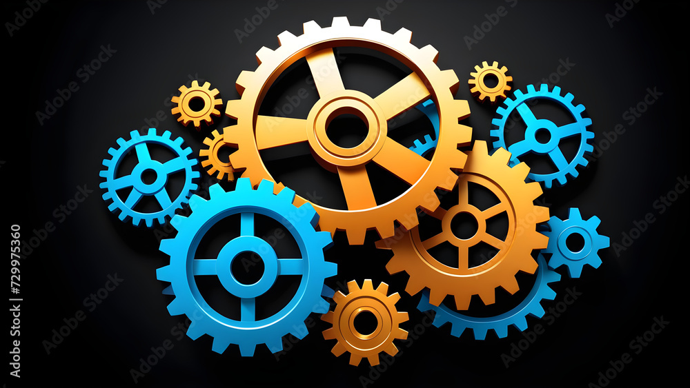 industrial gears icon clipart isolated on a black background. with ...
