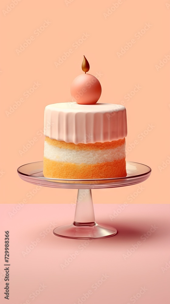 Minimalistic dessert layer cake with a piece of mango and peach on top ...