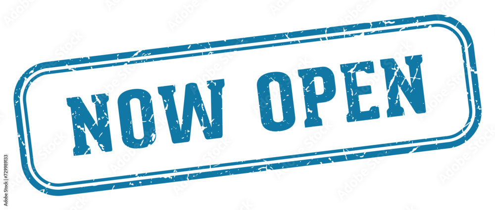 now open stamp. now open rectangular stamp on white background Stock ...