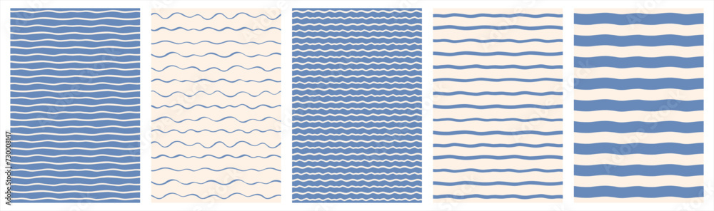 Waves, wavy endless stripes rectangle backgrounds set, marine, sea ...