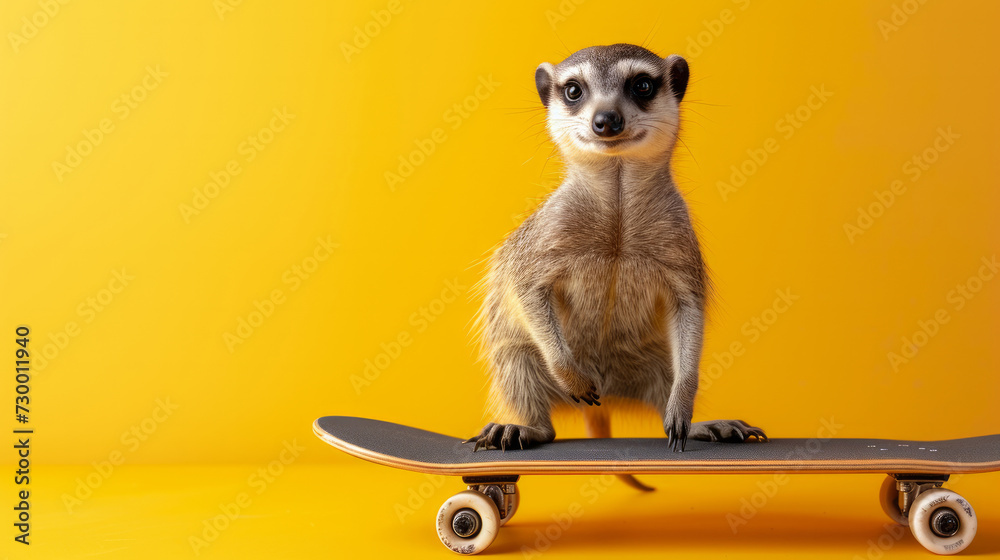 funny cute animals on a skateboard. driving animals on a bright colored ...