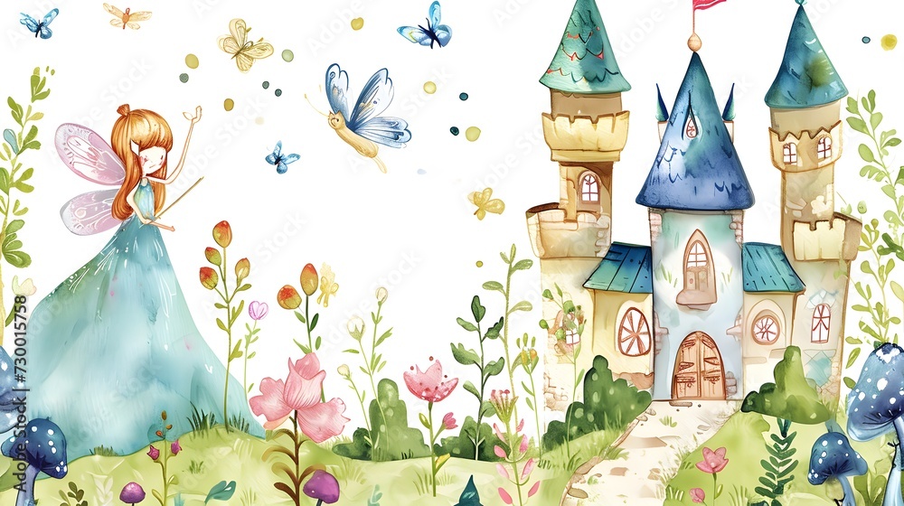 watercolor clip art set fairy tales, castles, fairies, and magical ...