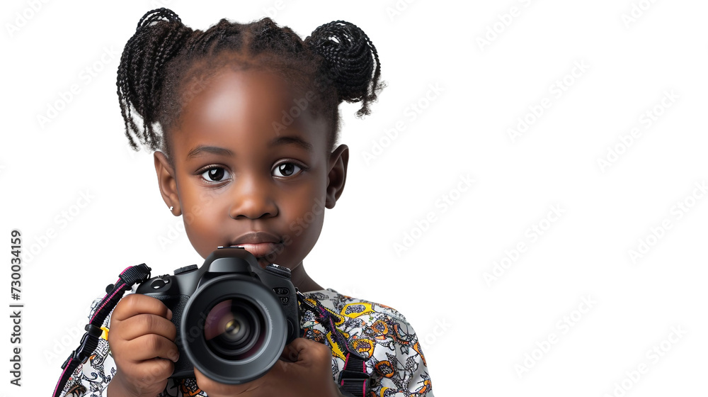 Nigerian Kid Holding a Camera Photographer on Transparent Background ...