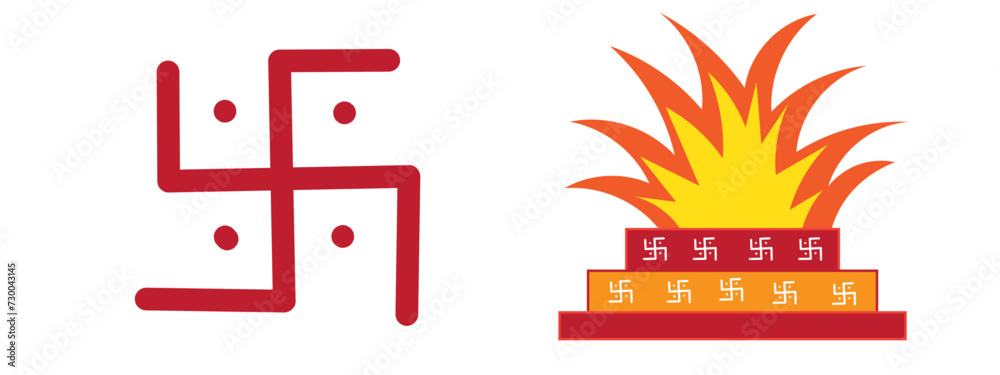 Indian wedding and traditional worship hawan symbol with Swastik on ...