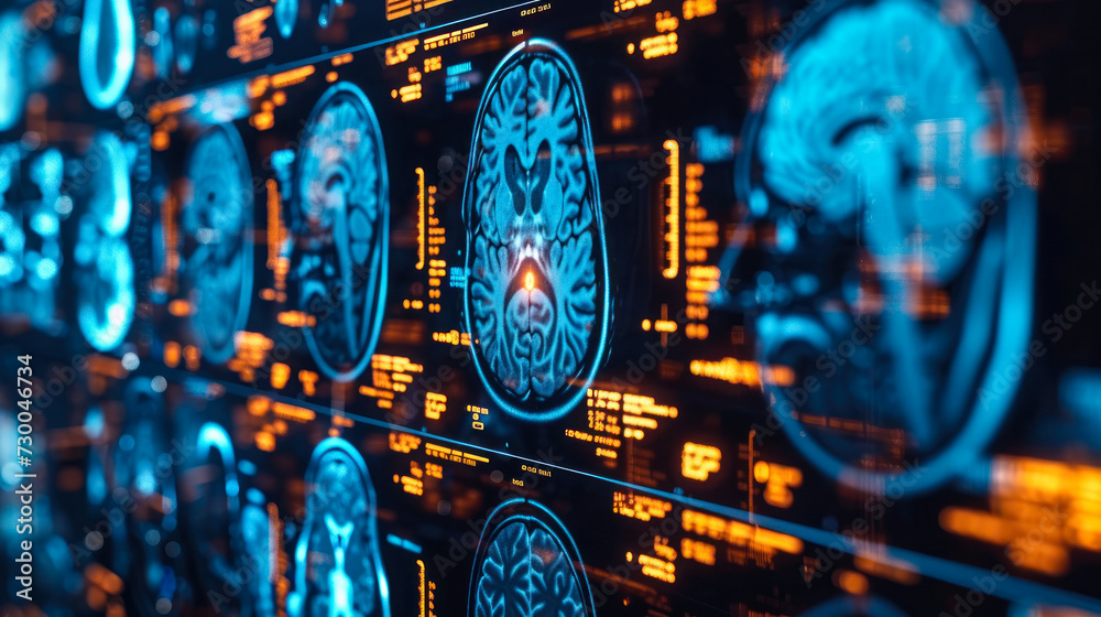 Cutting-edge medical imaging technology in neon azure displaying a ...