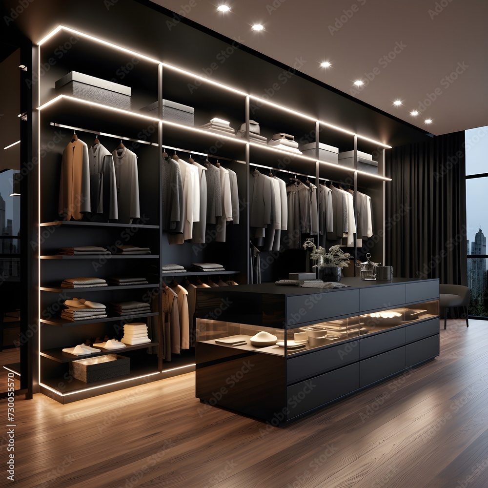 a walk-in closet that embraces edgy noir aesthetics. Picture matte ...
