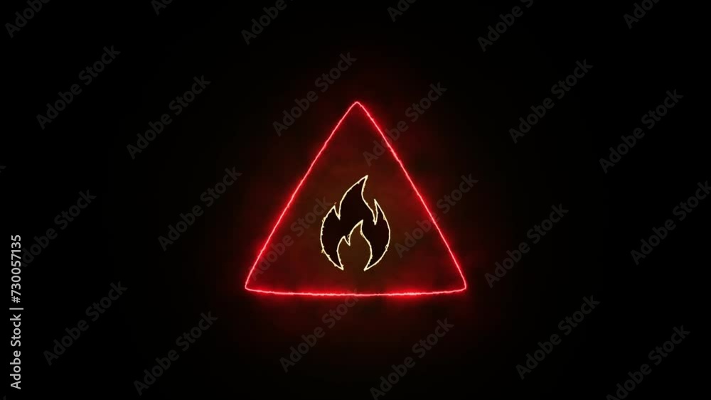 Vidéo Stock Neon Fire warning sign. Loop animation of moving flames ...