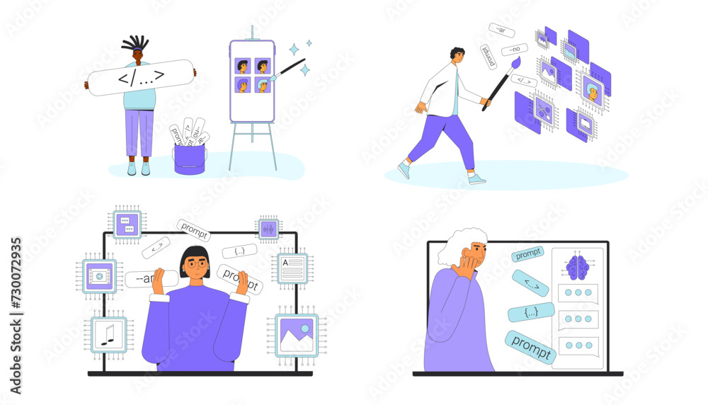 Prompt engineering set. Artificial intelligence create an images and ... Prompt engineering set. Artificial intelligence create an images and ...