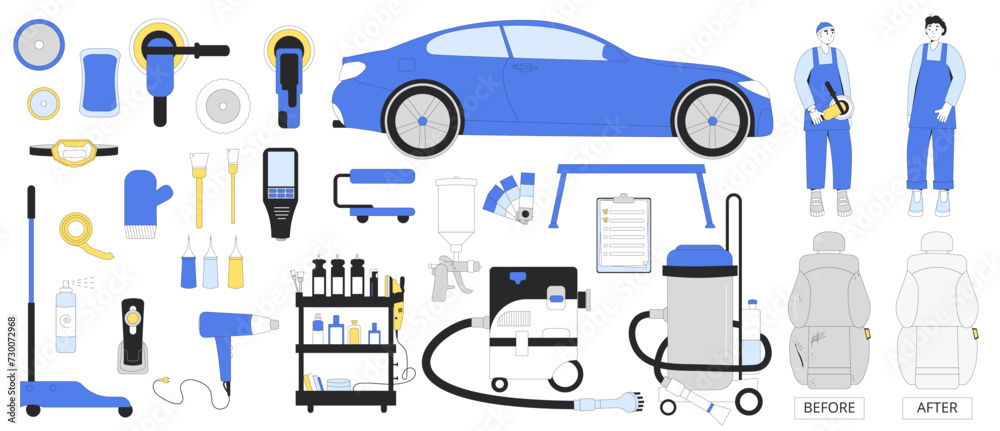 Vetor de Detailing car. Vector illustration set of isolated people with ...
