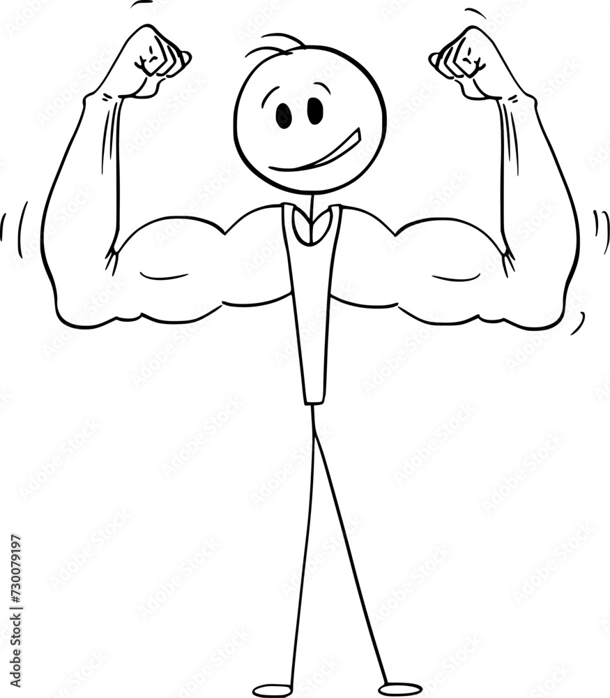 Strong Muscular man, Vector Cartoon Stick Figure Illustration Stock ...