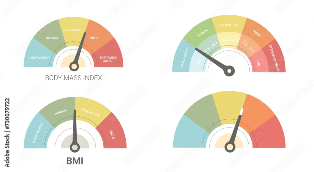 BMI set of indicator. Body mass index charts. Weight control formula ...