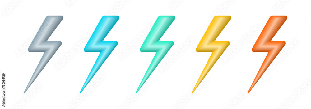Thunder bolt, lighting 3d icon set. Electric flash, thunderbolt symbols ...