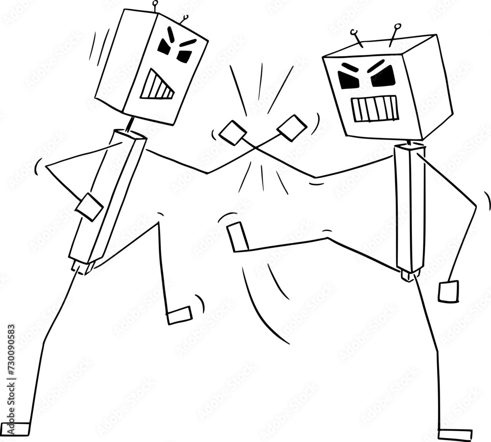 Robots Fighting, Vector Cartoon Stick Figure Illustration Stock Vector ...