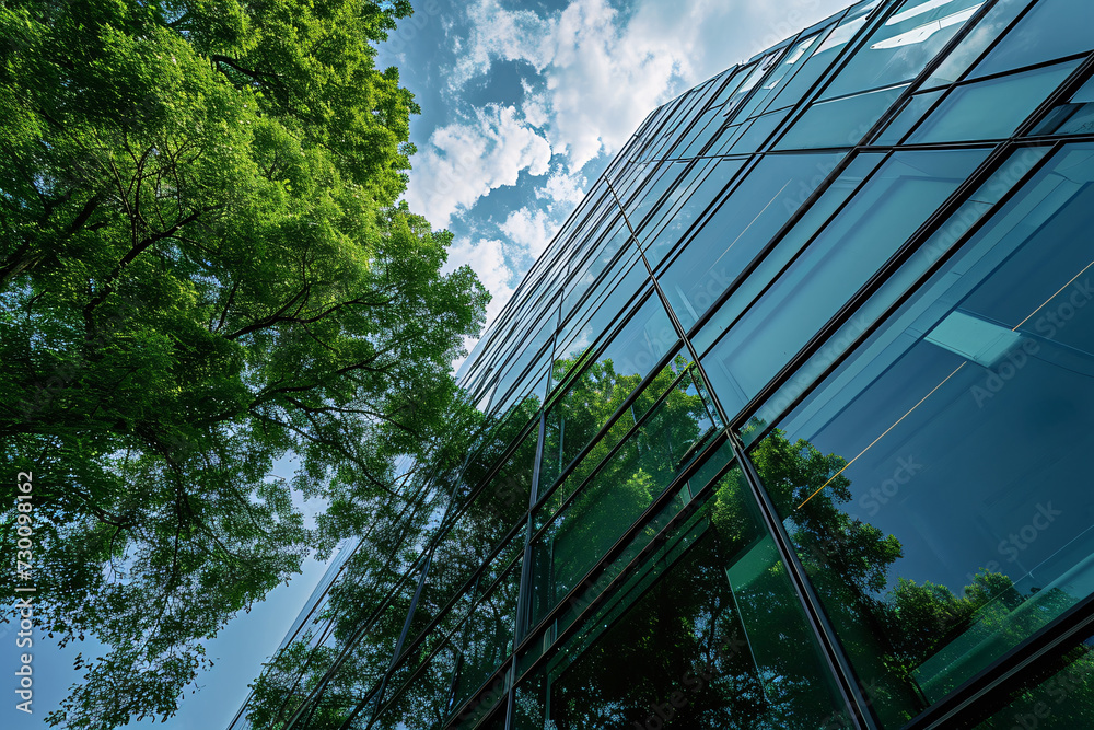 Eco-friendly building in the modern city. Sustainable glass office ...