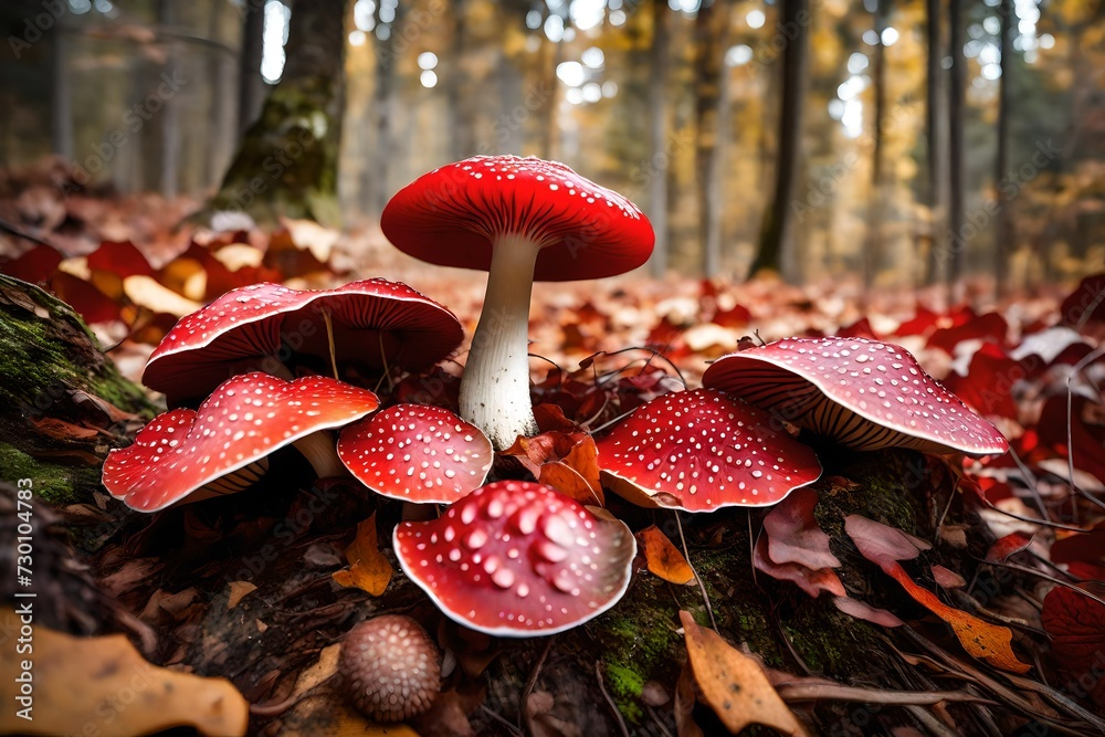 mushroom growing beside the lakes and valleys in different species with ...