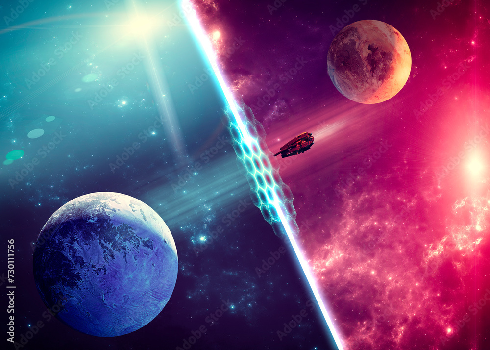 Interstellar travel and dimensional portals, spaceships exploring new ...