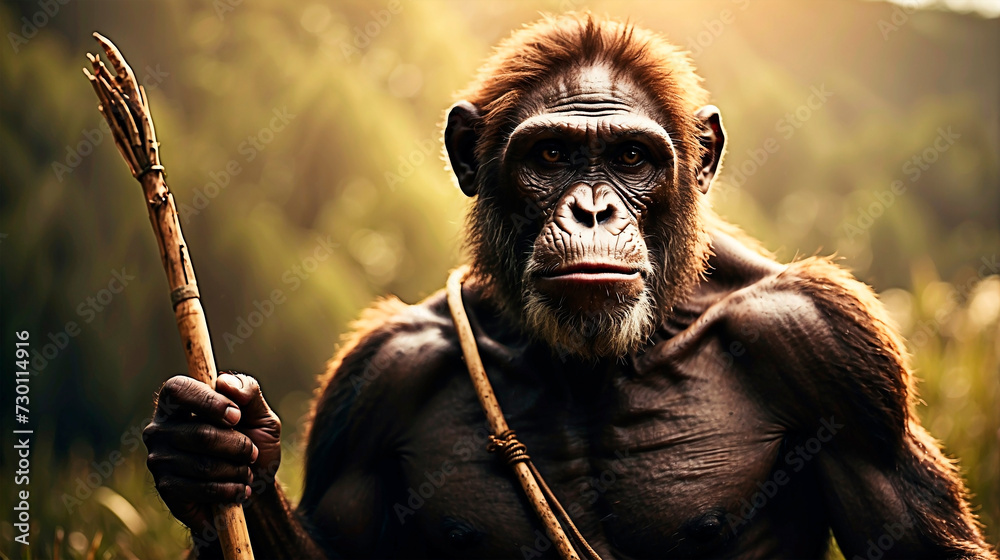 Australopithecus using a wooden spear. Use of the first tools in human ...